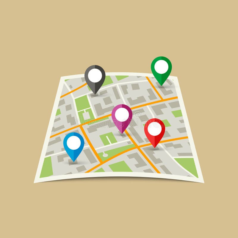 City Map with Markers. stock vector. Illustration of region - 91610799