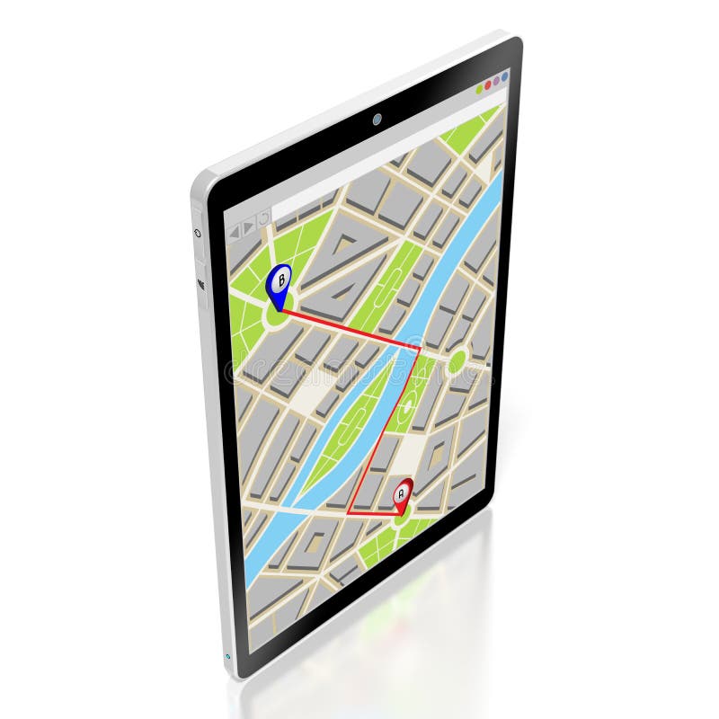 3D Tablet, Map - Route/ Distance Concept Stock Illustration ...
