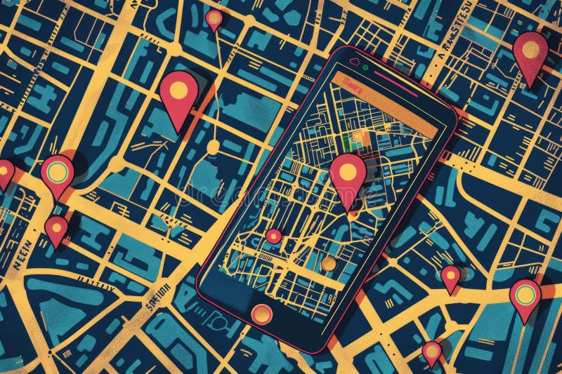 A City Map with a Modern Cell Phone on Top. Great for Travel and ...