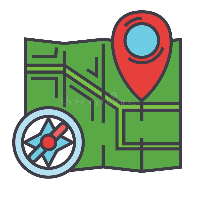 Navigation Compass Line Icon Concept. Navigation Compass Flat Vector ...