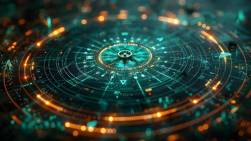 City Map Navigation Screen Interface with Compass Graphs and Map Points ...