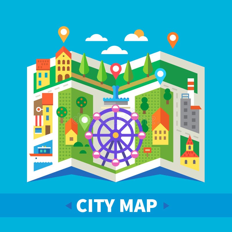 City map. Navigator stock vector. Illustration of attractions - 54423523