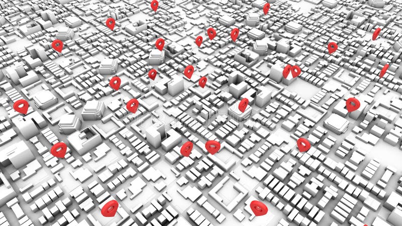 City map with pinpoints stock illustration. Illustration of town ...