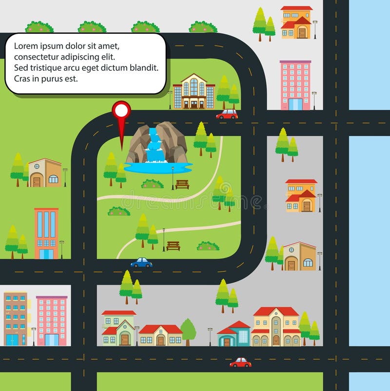 City Map with Road and Different Locations Stock Illustration ...