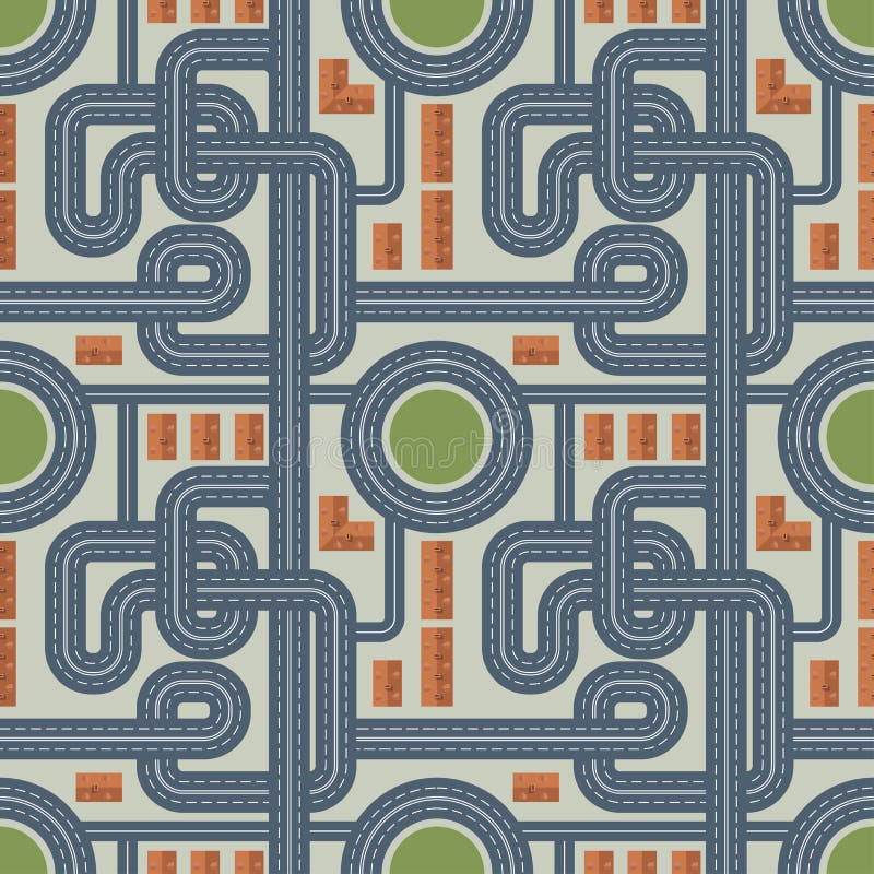 City Map and Roads Vector Seamless Pattern Stock Vector - Illustration ...