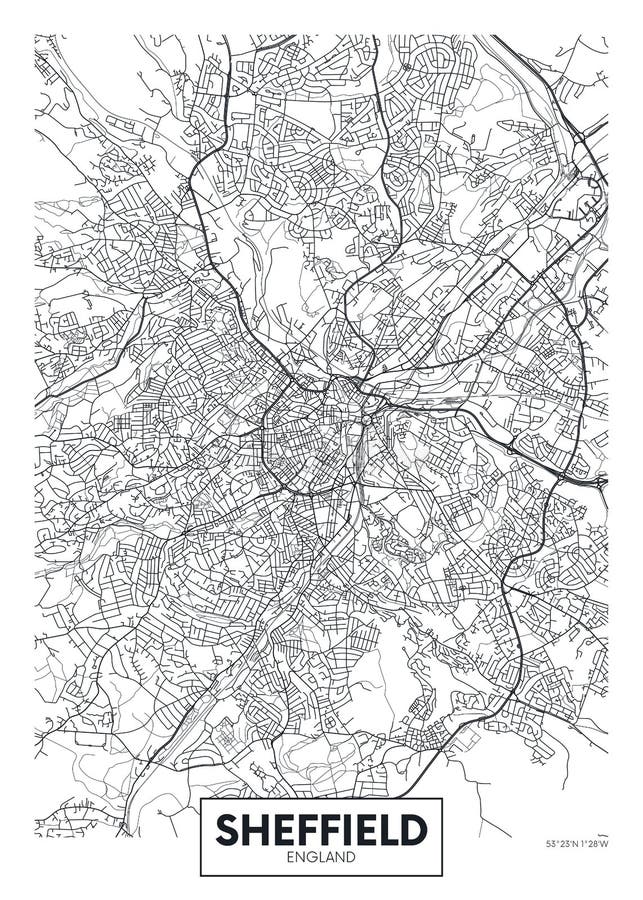 City Map Sheffield, Travel Vector Poster Design Stock Vector ...