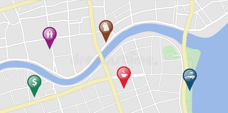 City Map with Some Location Tags Stock Vector - Illustration of branch ...