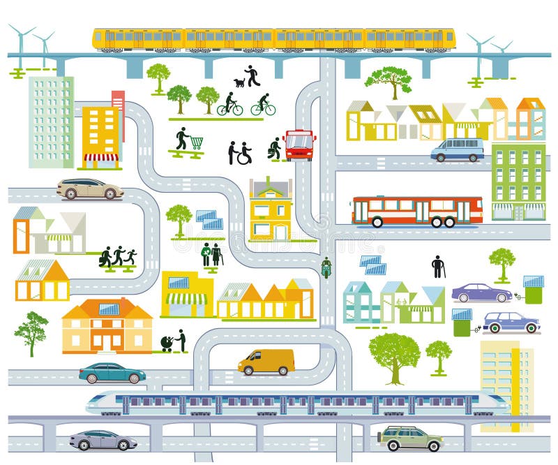 City Map with Traffic and Houses, Information Illustration Stock Vector ...
