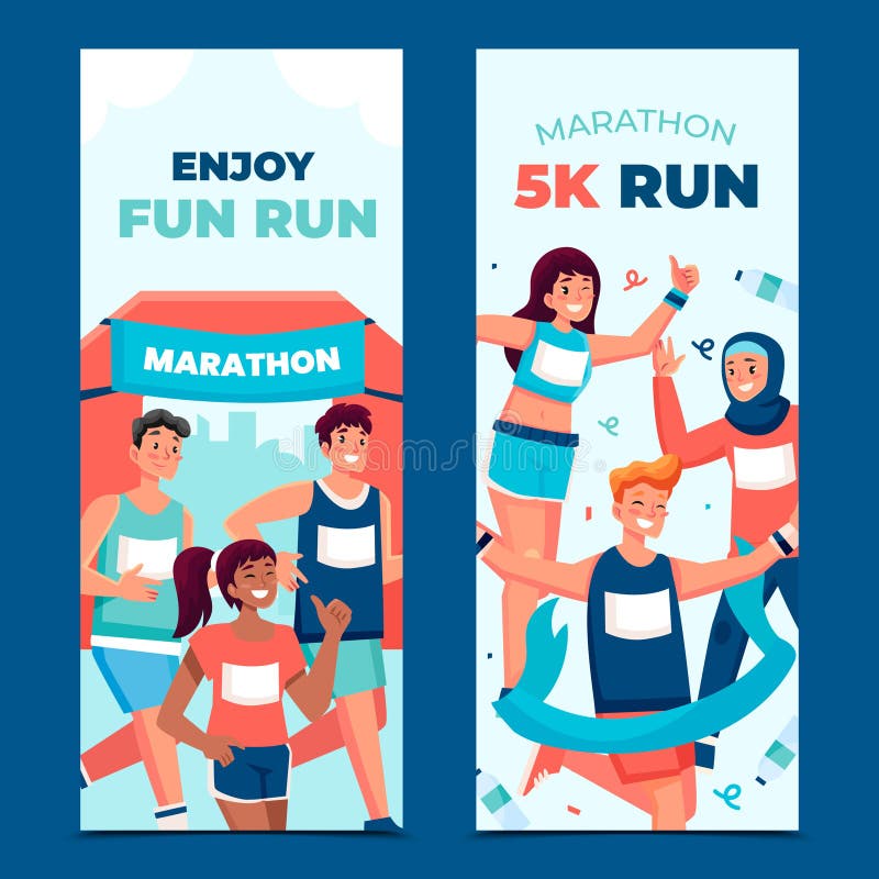 City Marathon Banners in Flat Design Stock Illustration - Illustration ...