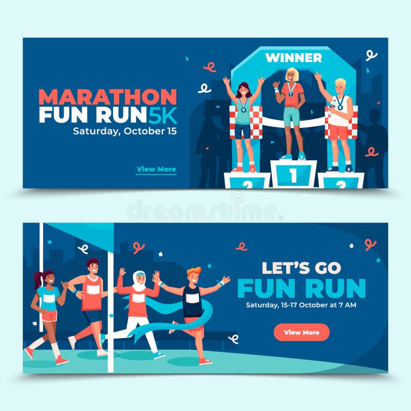 City Marathon Banners in Flat Design Stock Illustration - Illustration ...
