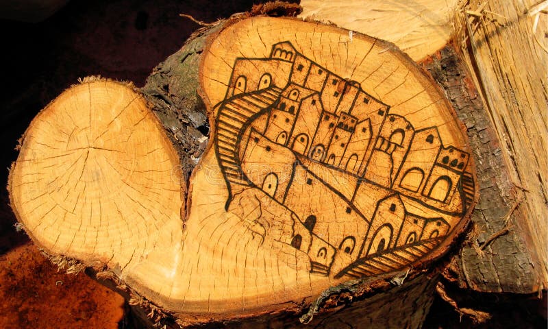 Tree Trunk Cut with Matera Pyrographed Skyline Stock Photo - Image of ...