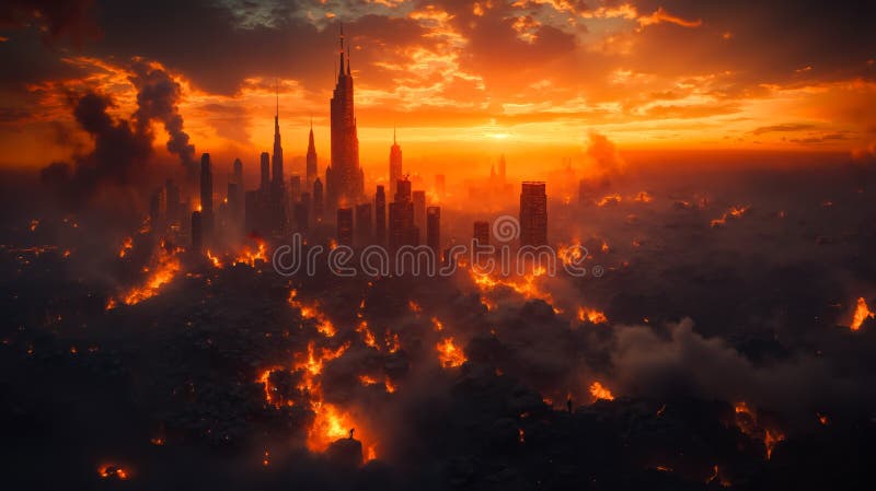 A City in the Middle of a City on Fire at Sunset Stock Photo - Image of ...