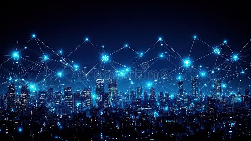 City network at night stock image. Image of network - 370210077