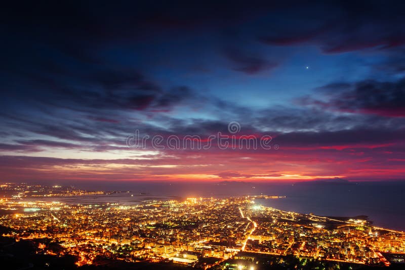 City with a Night on the Beach. Sicily Italy Europe Stock Image - Image ...