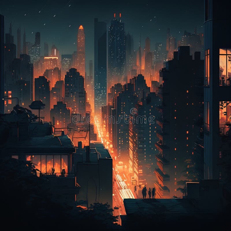 City at Night, 3d Render. Futuristic Cityscape Stock Illustration ...