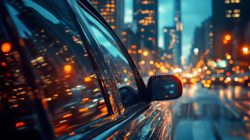 City Night Drive Car Window Reflections Stock Illustration ...