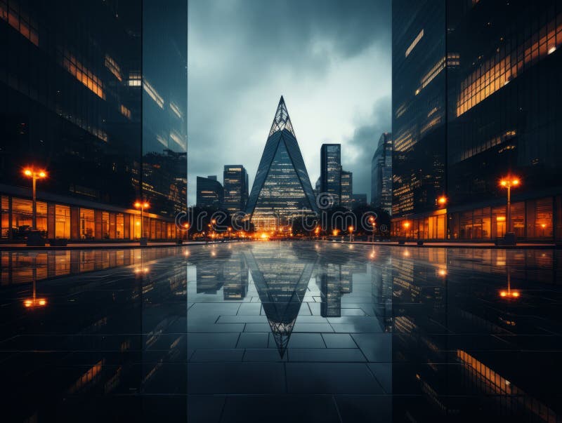 A City at Night with a Large Building in the Middle Stock Illustration ...