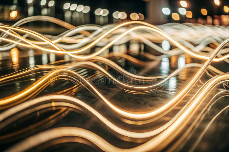 City Night Light Waves on Water Feature Stock Illustration ...