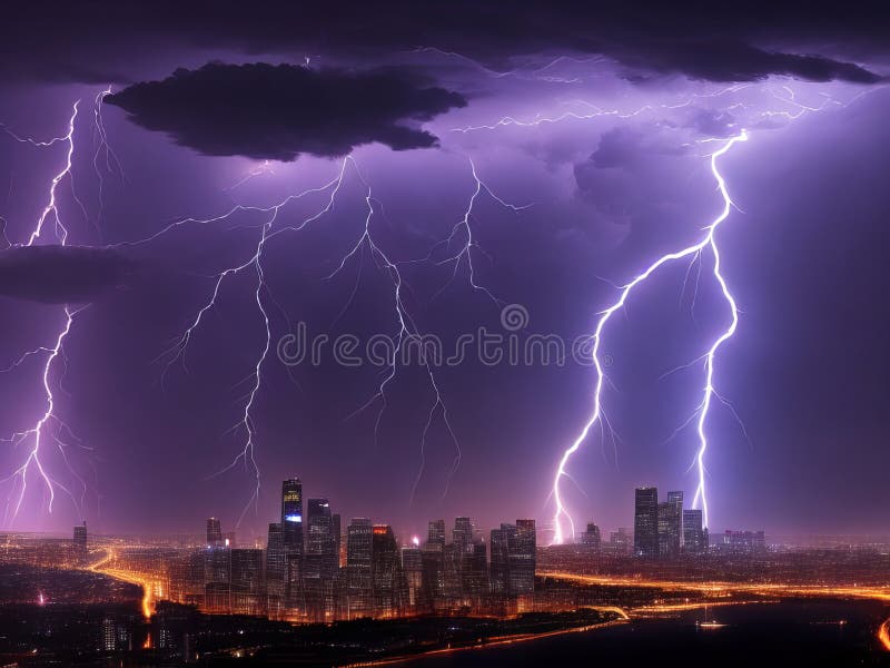 A City at Night with Lightning. Stock Image - Image of neuro, distant ...
