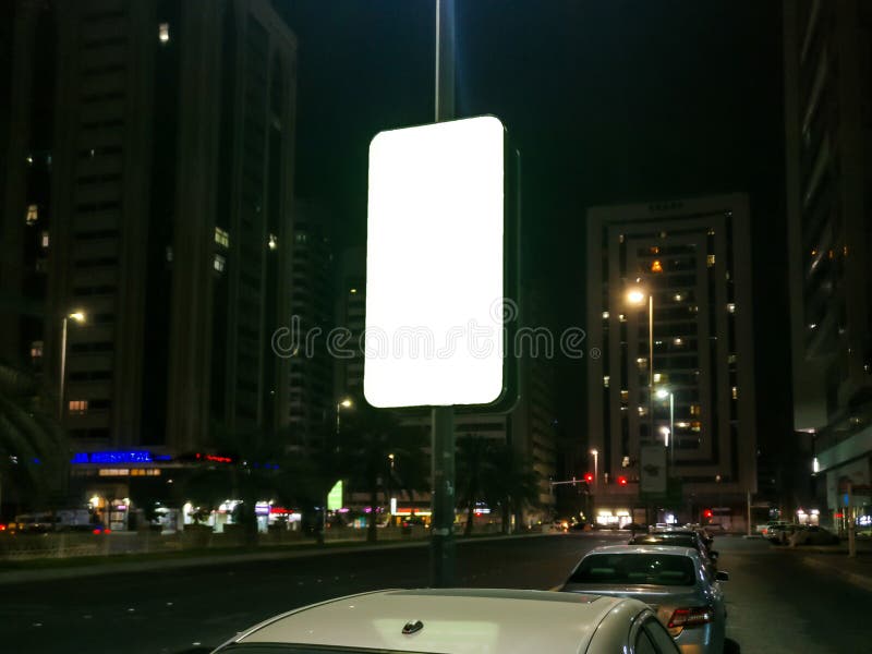 City at Night with Rectangular Outdoors Advertising Space - White ...