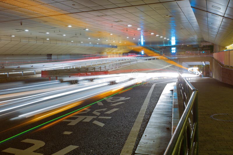 City Night Scene with Car Motion Lights Stock Photo - Image of concrete ...