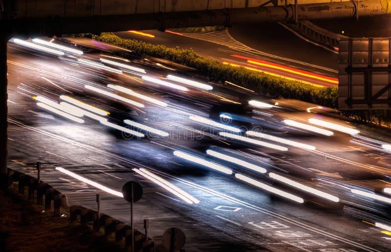 City Night Scenes of Cars and Lights Stock Photo - Image of horizontal ...