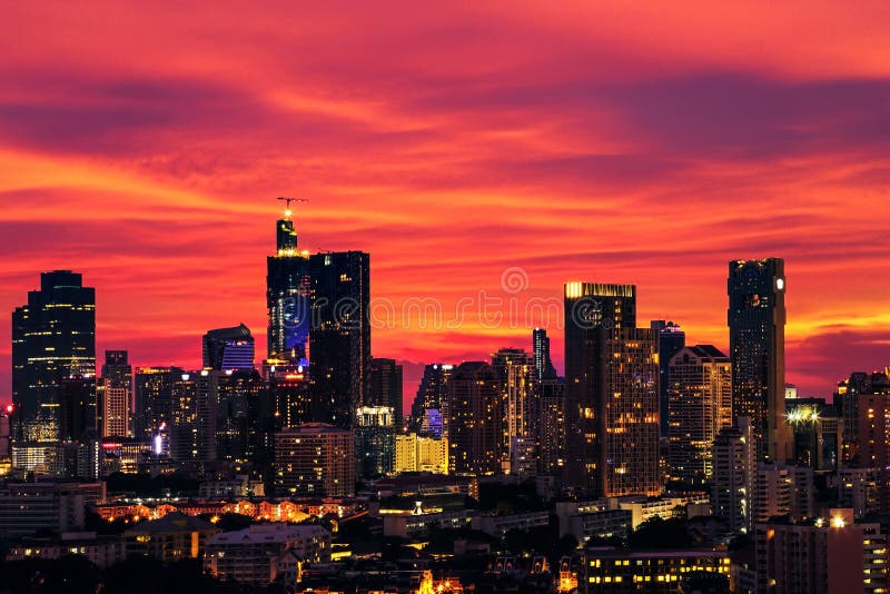 City at Night the Sky is Red. Stock Image - Image of colourful, natural ...