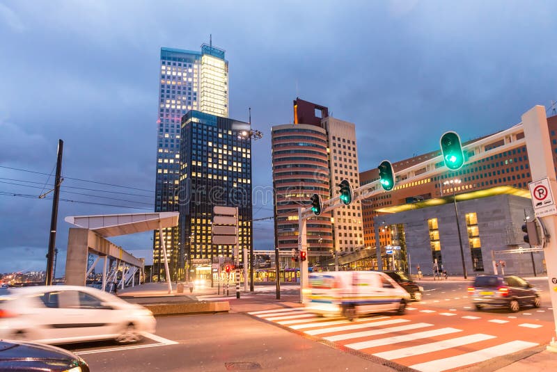 City Night Traffic on Erasmus Bridge, Rotterdam Stock Photo - Image of ...