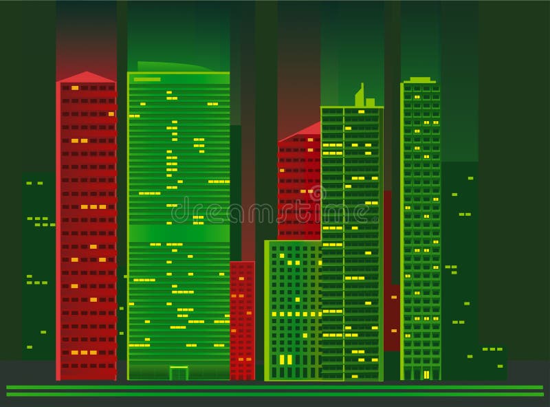 City at Night. Vector Illustration of Apartment Blocks in a City at ...