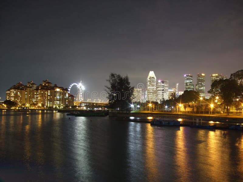 City Night View From Kallang Basin Stock Photo - Image of flyer, ferris ...