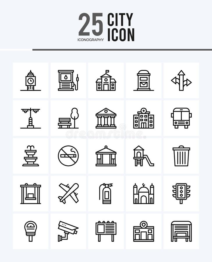 25 City Outline Icons Pack Vector Illustration Stock Vector ...