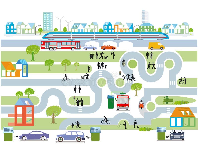 City Overview with Traffic and Houses, Information Illustration- Stock ...