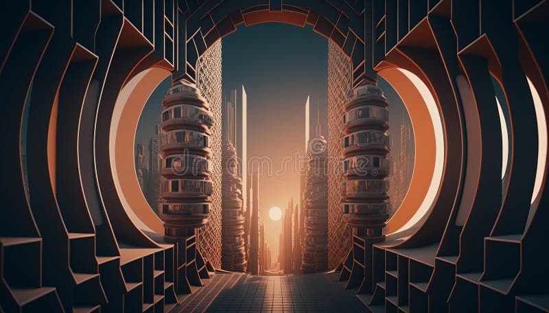 City in a Parallel Dimension. Generative AI Stock Illustration ...