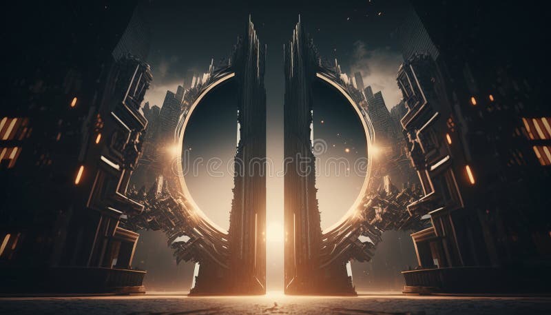 City in a Parallel Dimension. Generative AI Stock Illustration ...