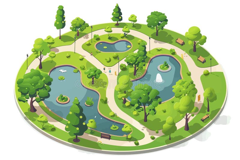 City Park Aerial View Isolated Vector Style Stock Vector - Illustration ...