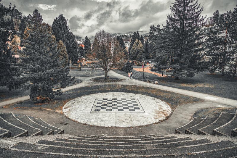 City Park with a Big Public Chess Field Game Stock Image - Image of ...