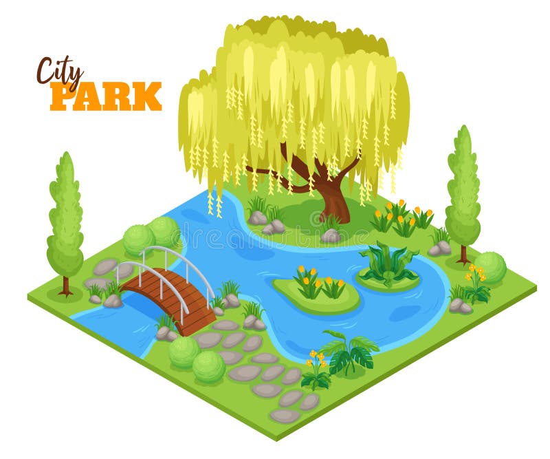 City Park Concept stock vector. Illustration of isometric - 223898876