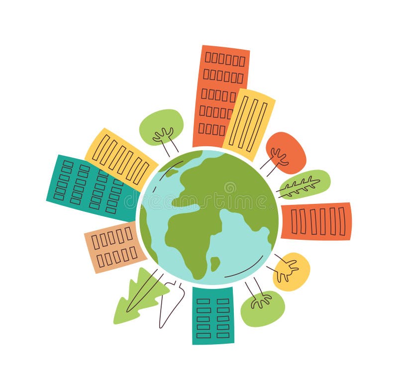 City and Park on Earth Flat Illustration Environment Stock Vector ...