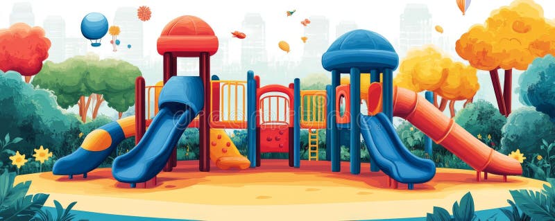 The City Park Features a Play Structure and Colorful Inflatable Water ...
