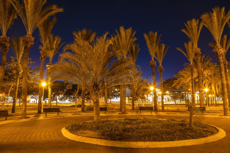 City Park at Night in Ashdod, Stock Image - Image of israel, design ...