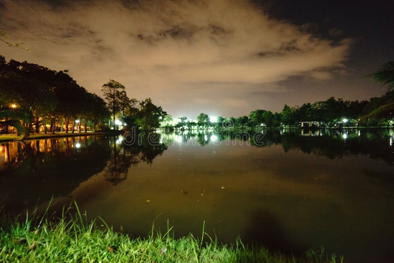 City Park in the Night with a Resting Place. the Landscape of Th Stock ...