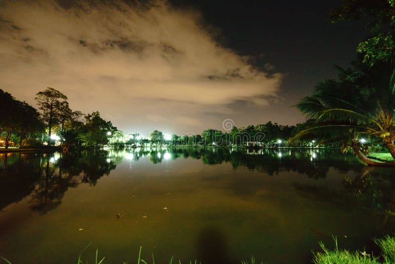 City Park in the Night with a Resting Place. the Landscape of Th Stock ...