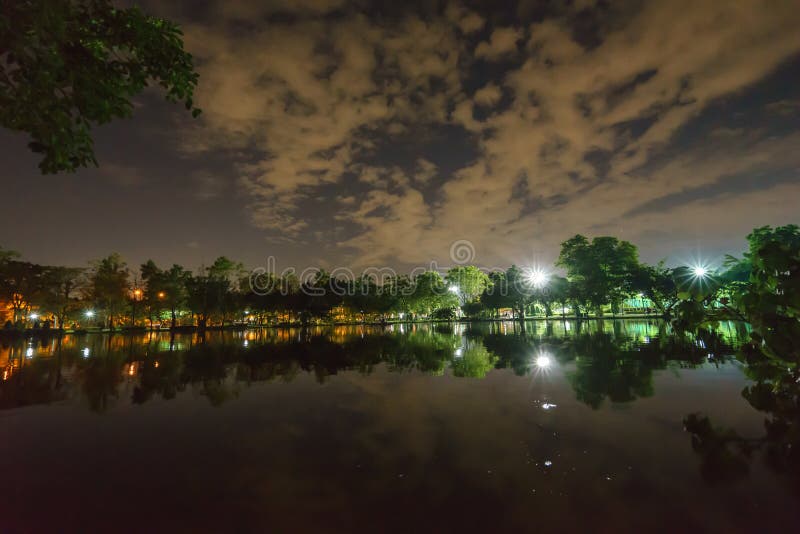 City Park in the Night with a Resting Place. the Landscape of Th Stock ...