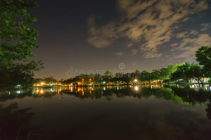 City Park in the Night with a Resting Place. the Landscape of Th Stock ...