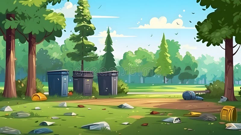 City Park with Recycle Bin for Sorting Waste Garbage Stock Illustration ...