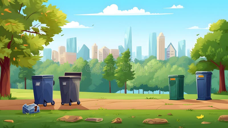 City Park with Recycle Bin for Sorting Waste Garbage Stock Illustration ...