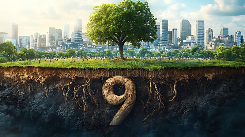 City Park Tree Roots Earth Number Nine Sustainability Stock ...