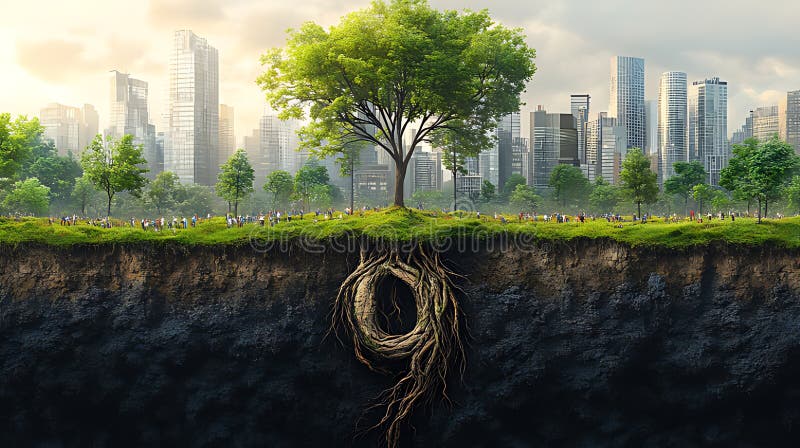 City Park Tree Roots Soil Urban Sustainability Stock Illustration ...