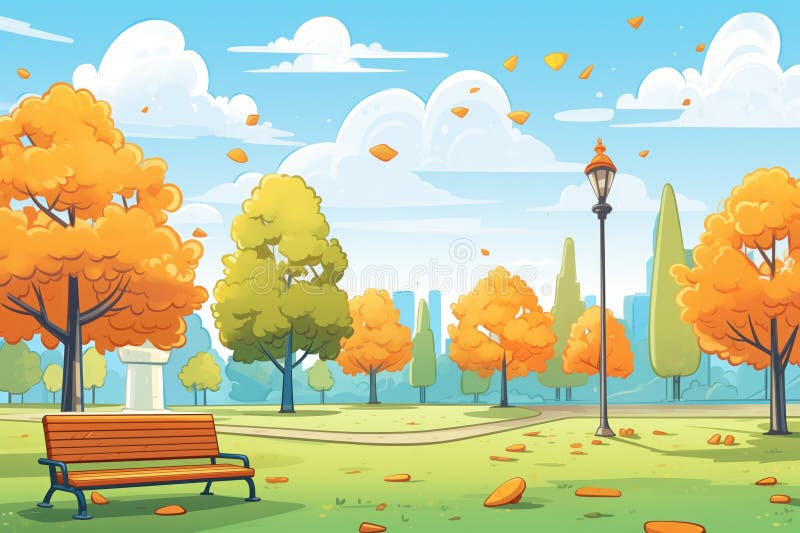 City Park with Trees Changing Colors in Fall Stock Photo - Image of ...