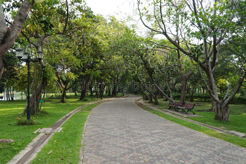 City Park with Walkway in Bangkok Stock Image - Image of beautiful ...